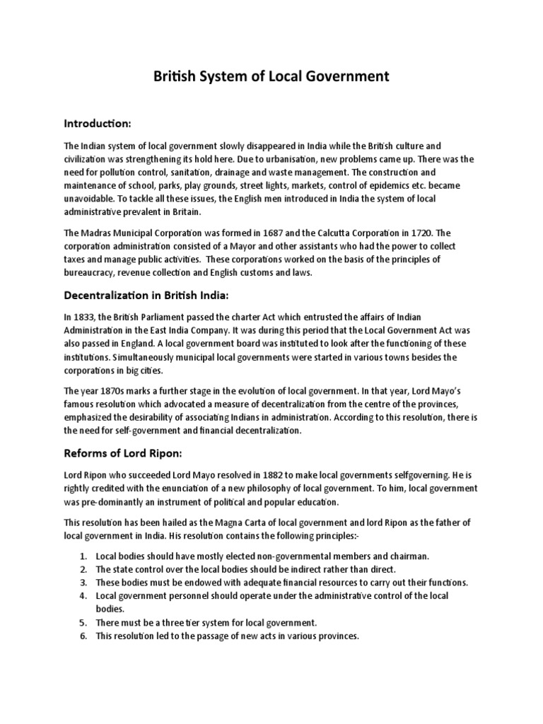 British Local Government System | PDF | Government | Governance