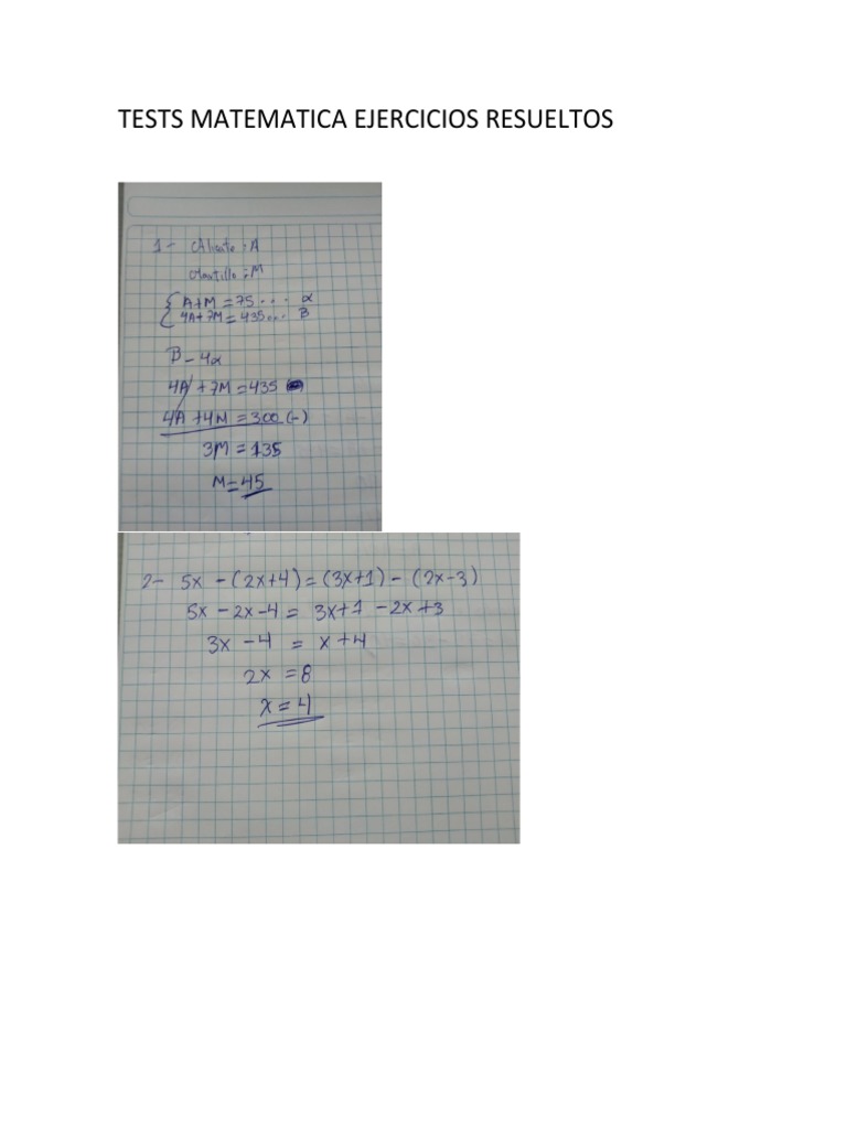 Tests Matematica Ejercicios Resueltos | PDF