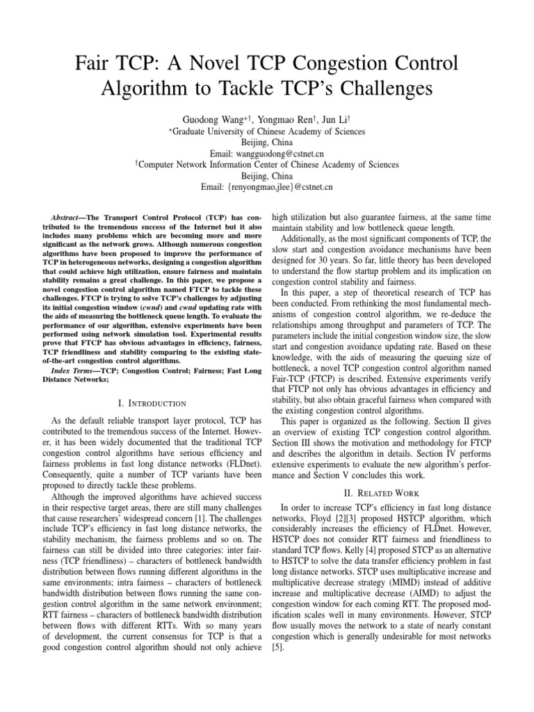 Fair Tcp A Novel Tcp Congestion Control Pdf Network Congestion Transmission Control Protocol