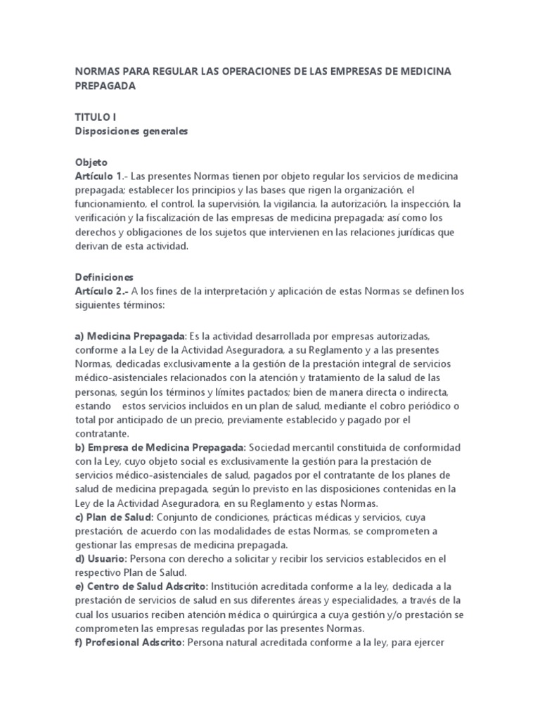 Normas para Empresas de Medicina Prepagada | PDF | Seguro | Reaseguro