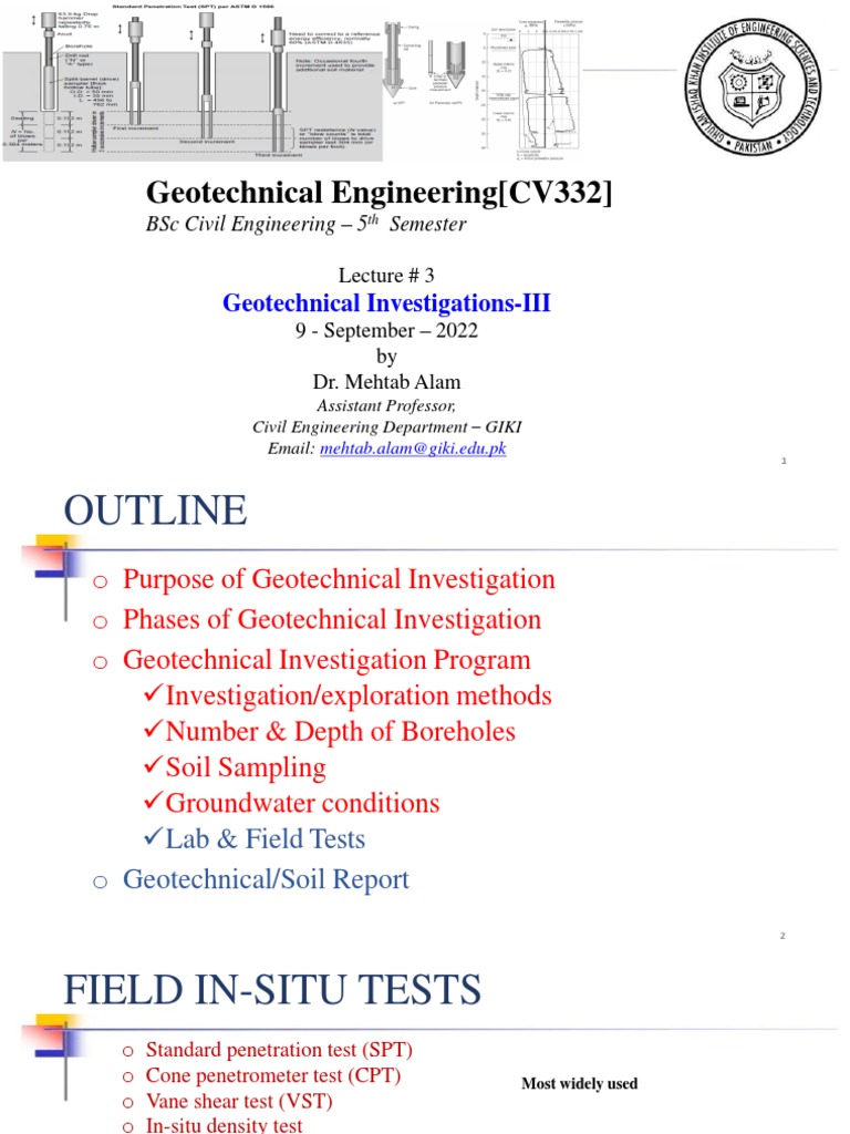CV332-Lecture - 3 (Geotechnical Investigations-3) | PDF | Geotechnical Engineering | Civil ...