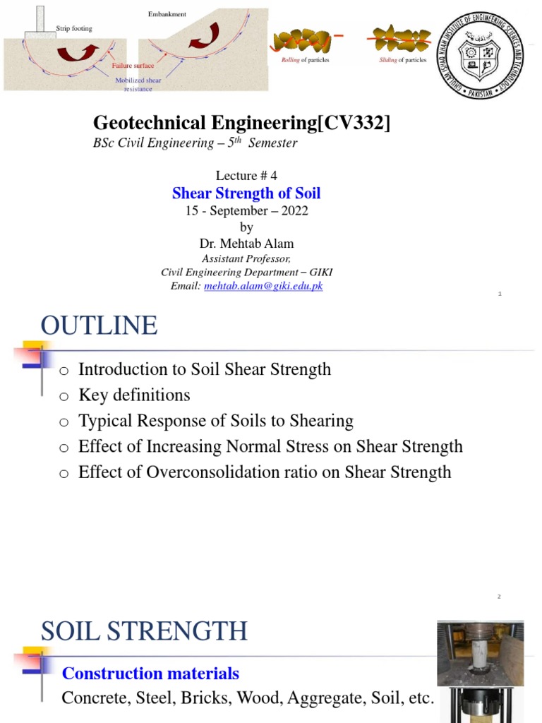 CV332-Lecture - 4 (Soil Shear Strength) | Download Free PDF | Strength ...
