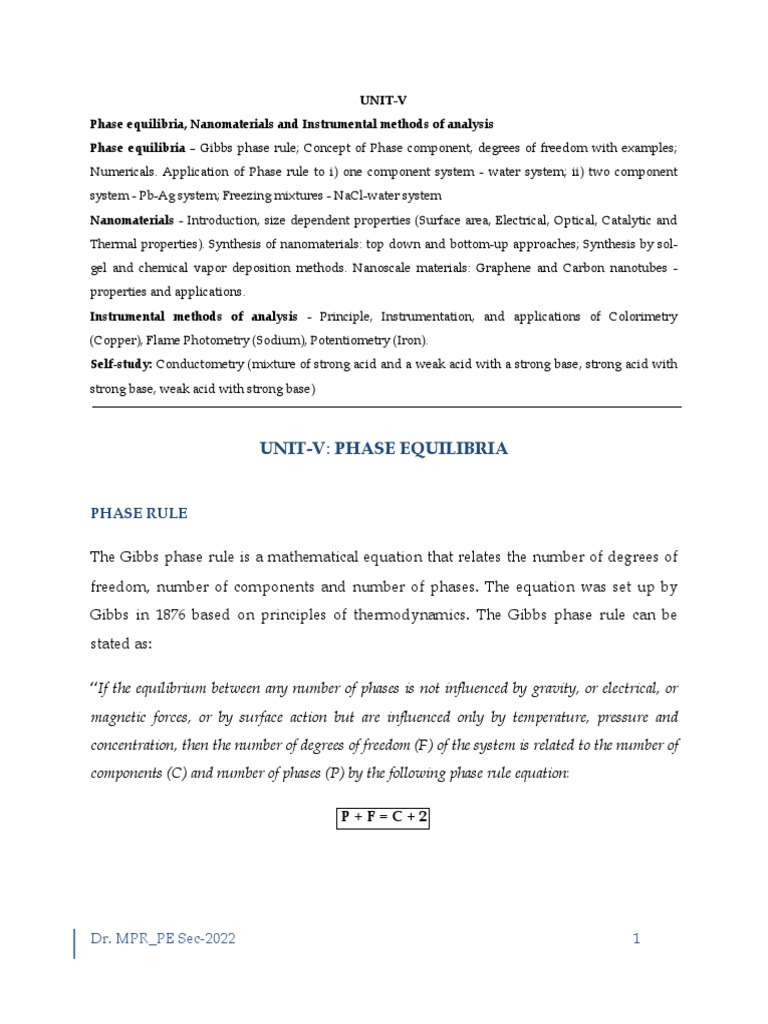 UNIT-5 Phase Equilibria | PDF | Phase Rule | Phase (Matter)