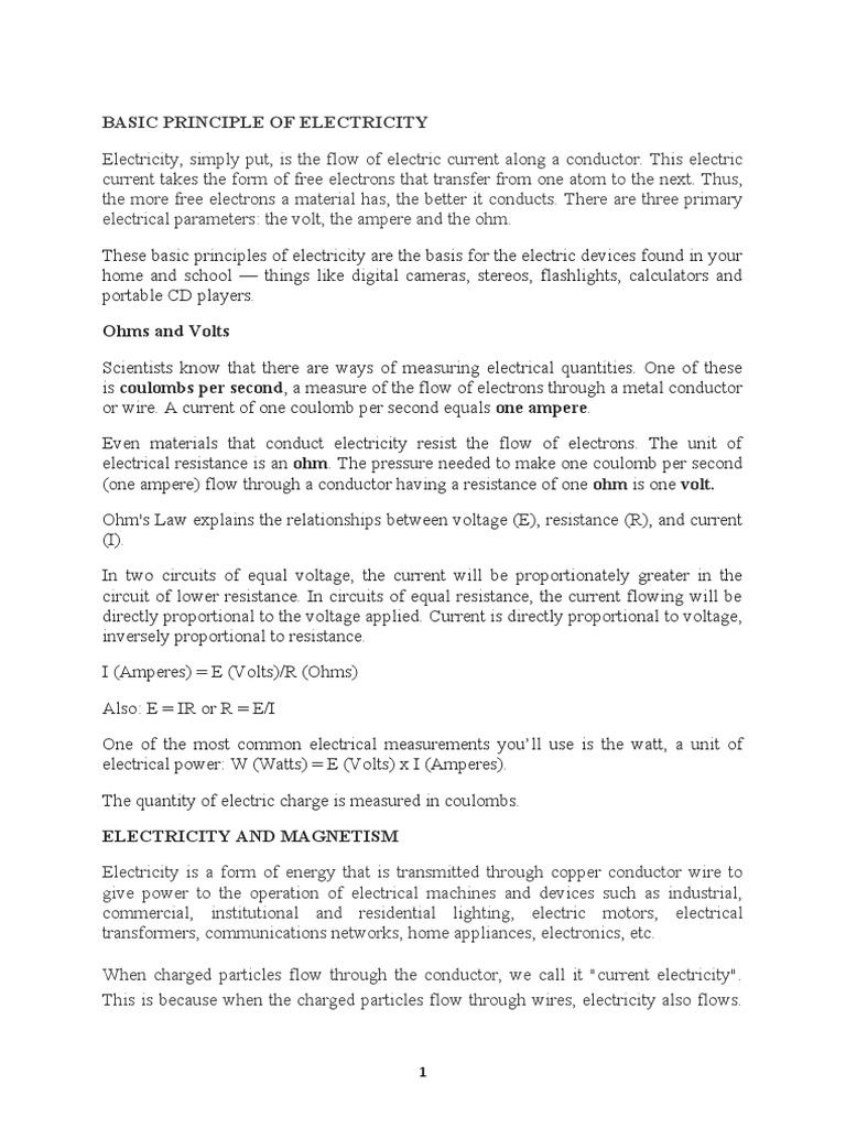 Basic Principle of Electricity | PDF | Electricity | Electrical Resistance And Conductance
