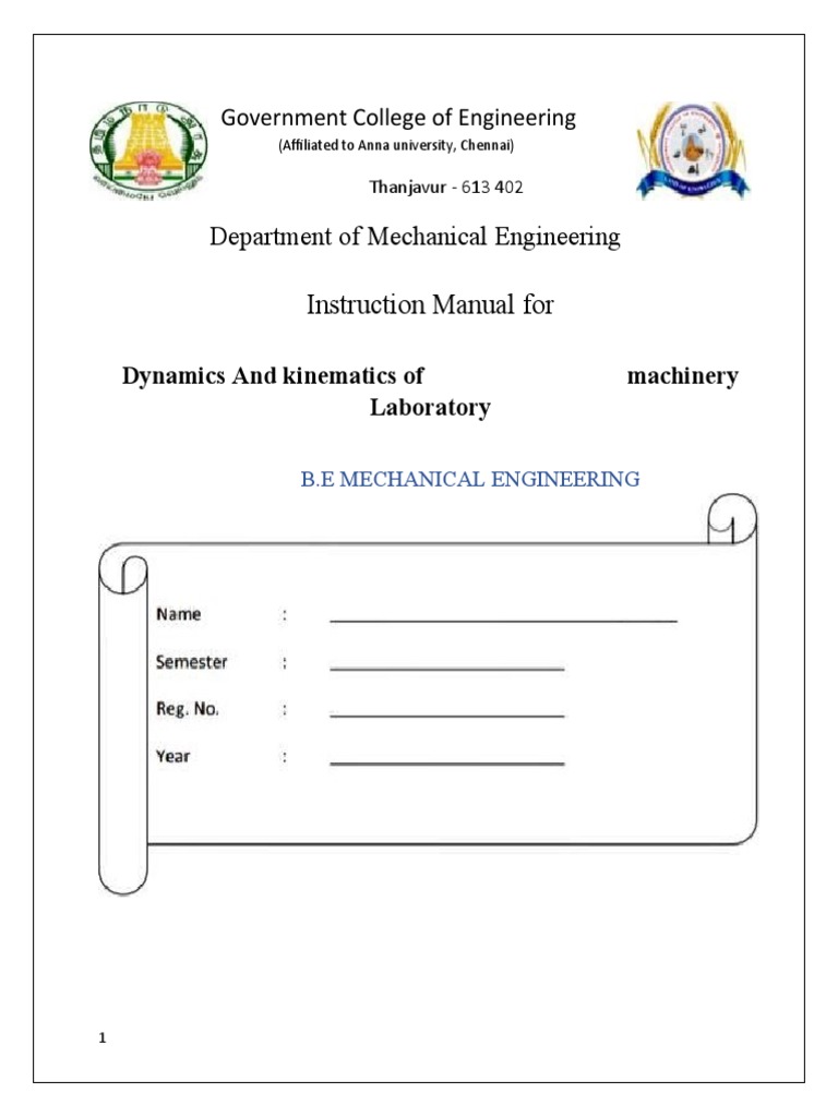 Dynamic of Machinery Lab Manual | PDF | Gear | Mechanics