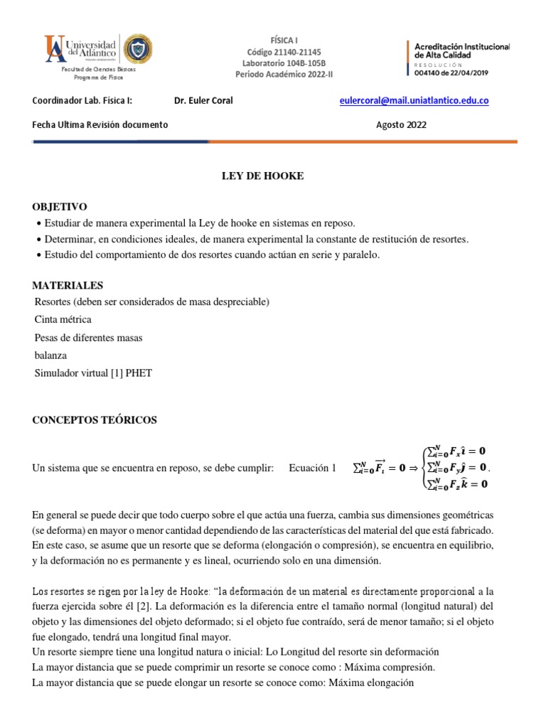 EXP8 - Ley de Hooke | PDF | Fuerza | Masa