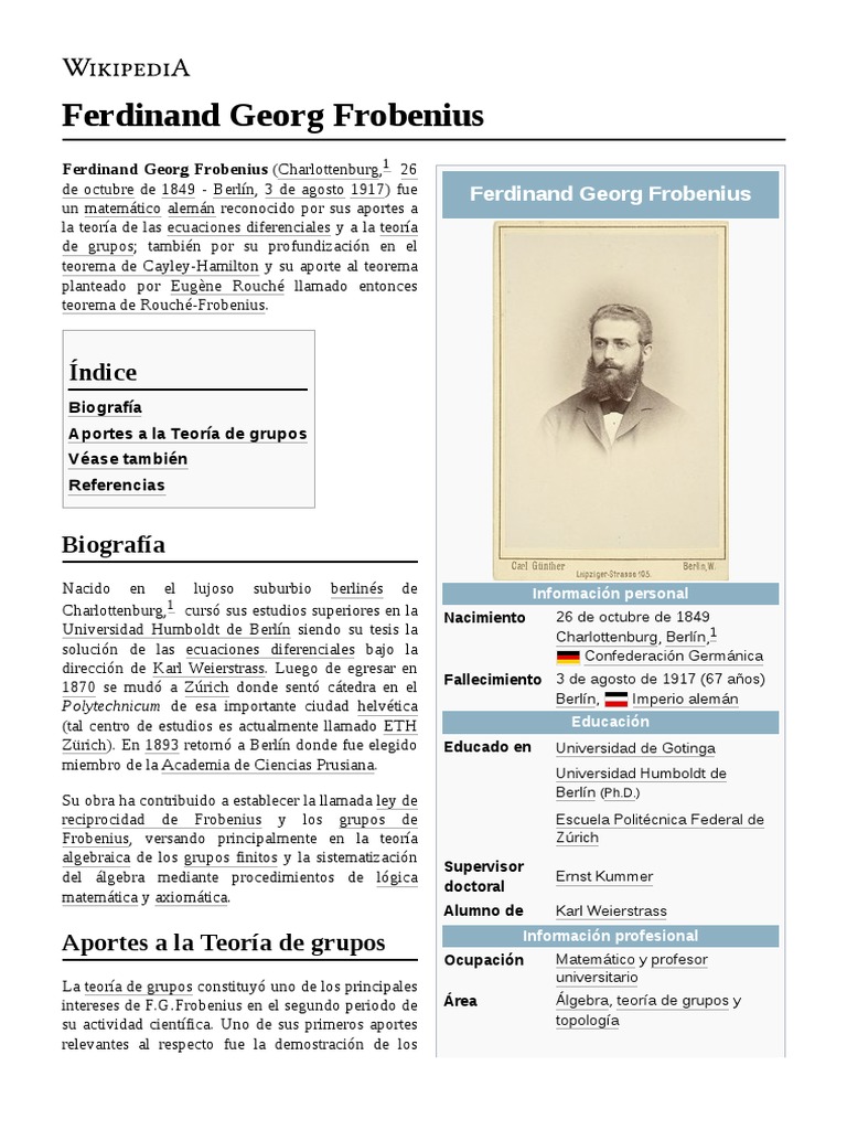 Ferdinand Georg Frobenius | PDF | Matemáticas