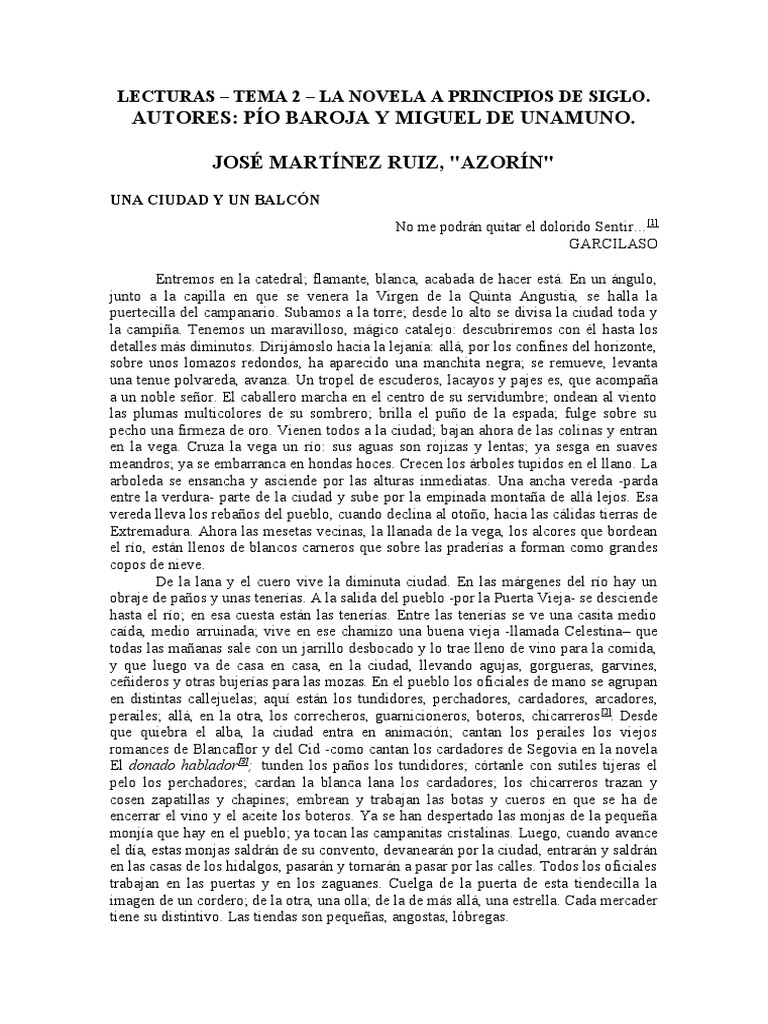 Lecturas - Tema 2 - La Novela A Principios de Siglo | PDF