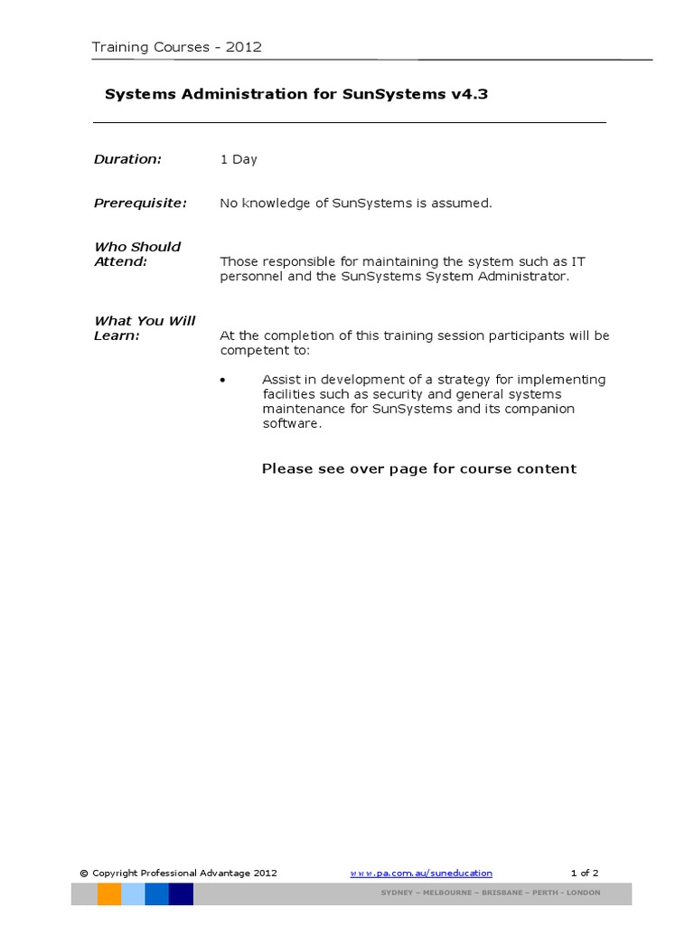 Systems Administration Sunsystems v4.3 | PDF | System | Computer File