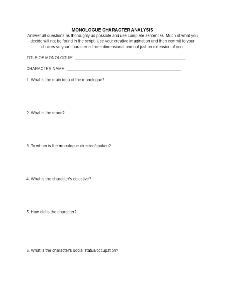 Monologue Character Analysis Guide | PDF