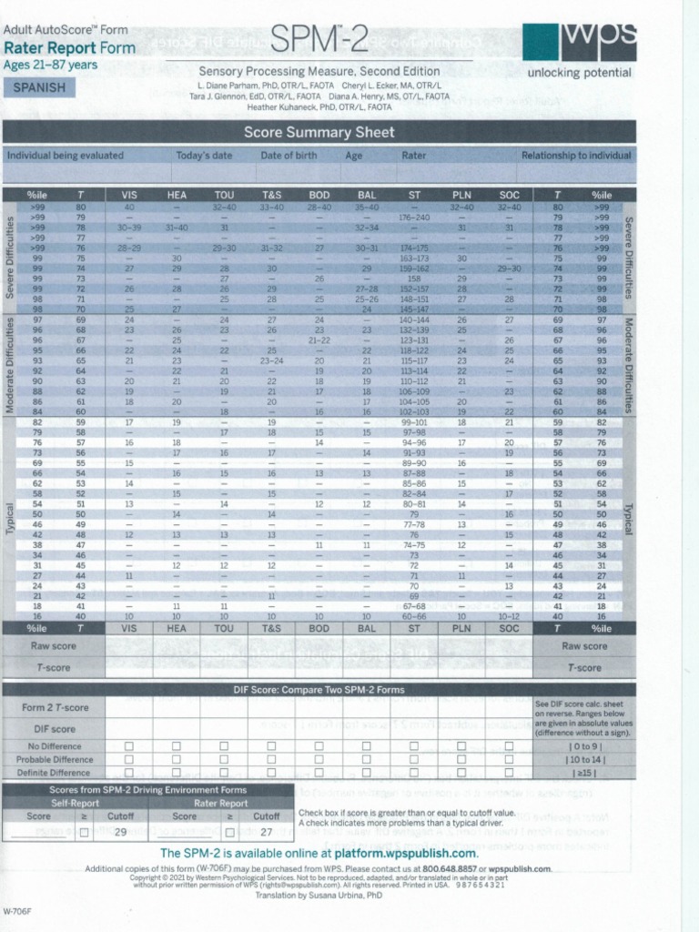Adult Autoscore Rater Report | PDF