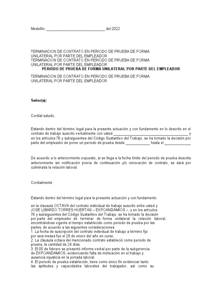 Carta de Periodo de Prueba | PDF