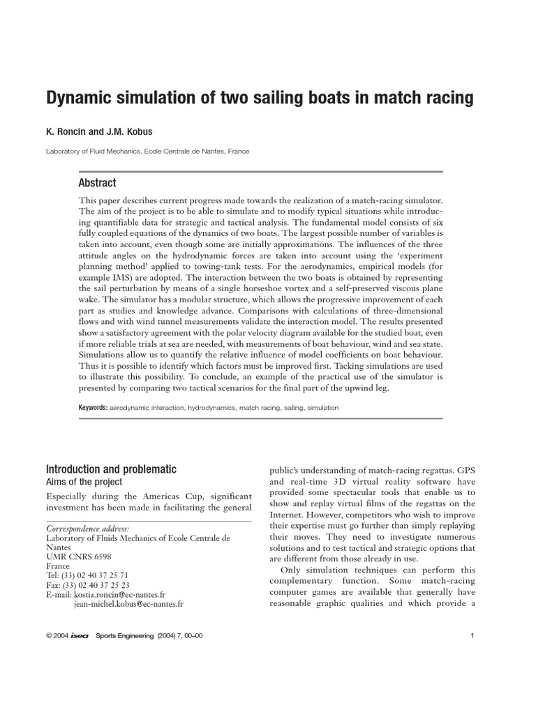 Dynamic Simulation of Two Sailing Boats | PDF | Vortices | Fluid Dynamics