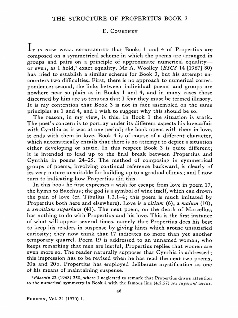 Courtney - 1970 - The Structure of Propertius Book 3 | PDF | Ovid