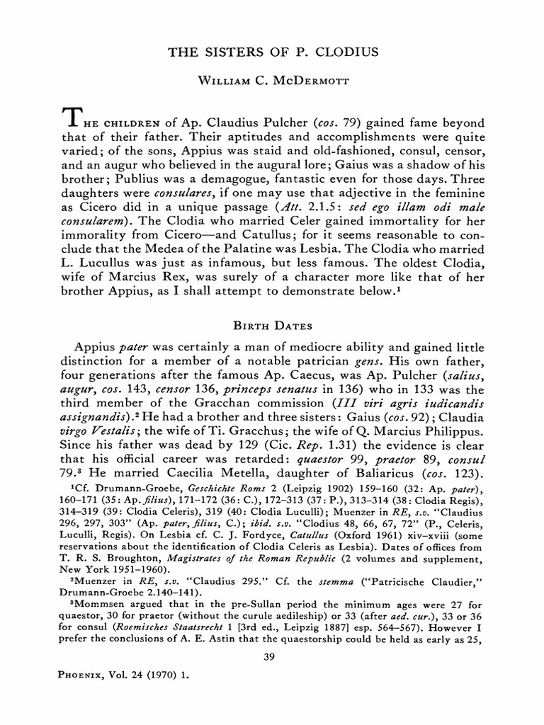 McDermott - 1970 - The Sisters of P Clodius | PDF | Ancient Peoples ...