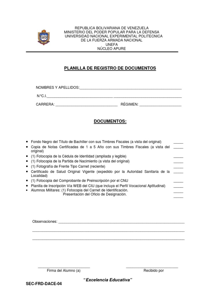 Formato de Recepción de Documentos UNEFA | PDF
