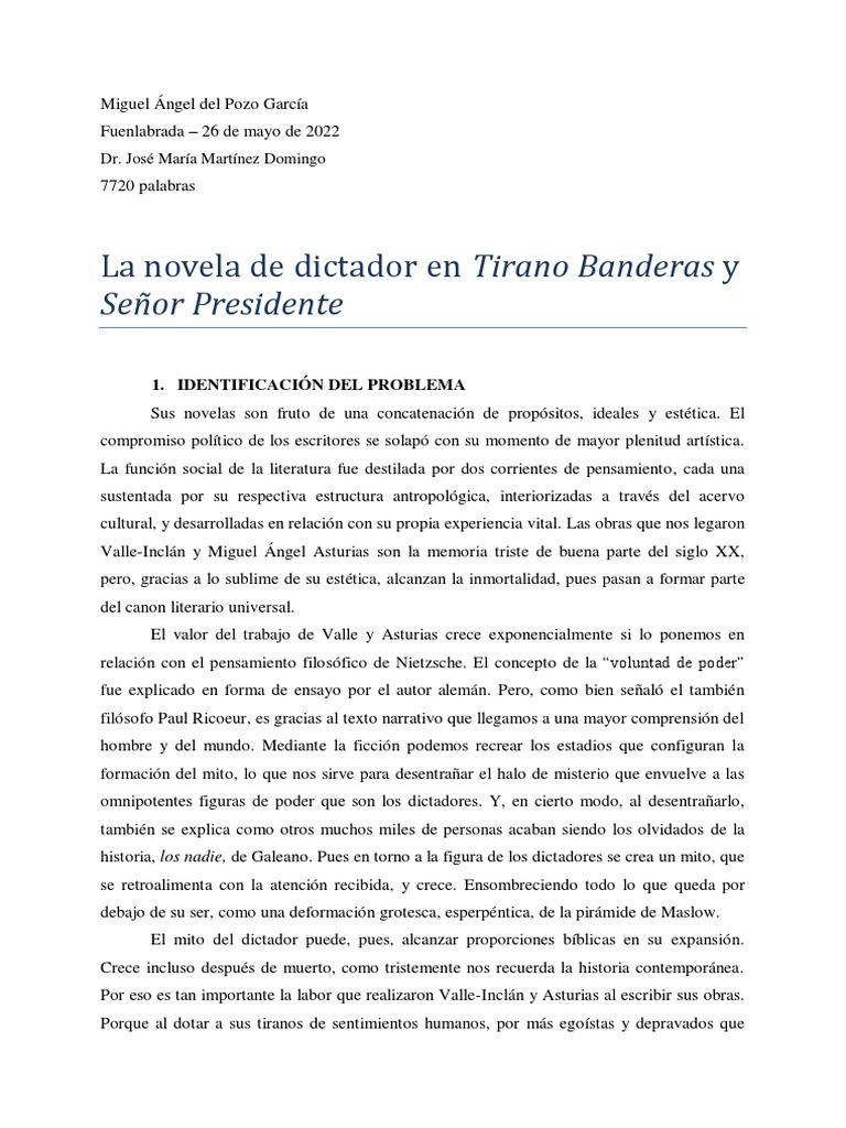 La Novela de Dictador en Tirano Banderas y Señor Presidente - Miguel ...