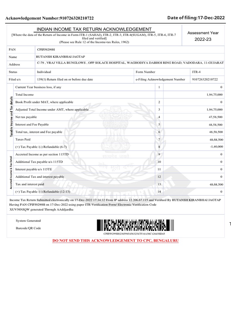 Rutansh Itr 2022-23 | PDF | Economies | Public Law