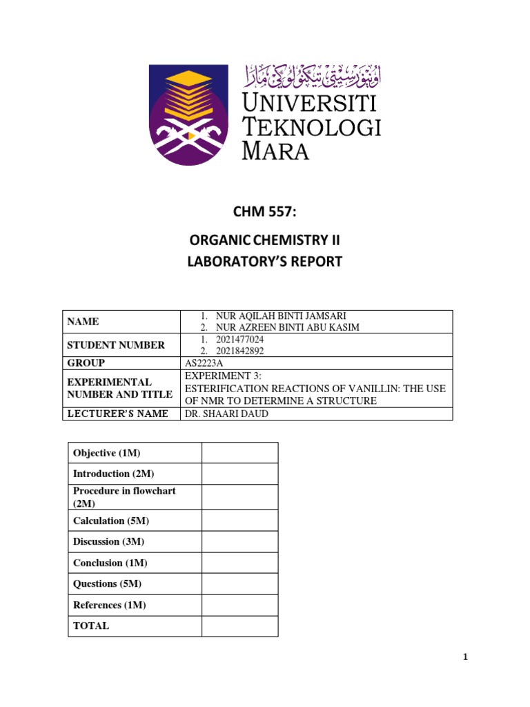 Lab Report 3 Chm557 | PDF | Ester | Aldehyde