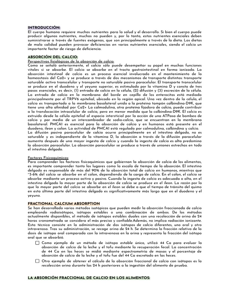 Absorción de Calcio | PDF | Calcio | Leche