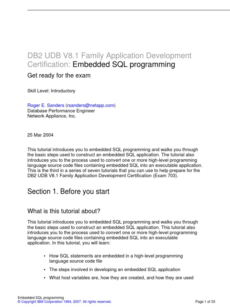 DB2 UDB V8.1 Family Application Development Certification:: Embedded SQL Programming | PDF | Ibm ...