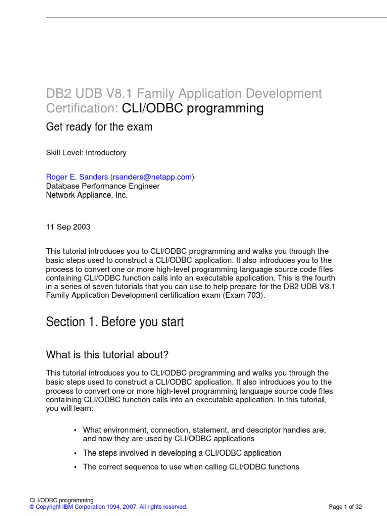DB2 UDB V8.1 Family Application Development Certification:: CLI/ODBC Programming | PDF | Ibm Db2 ...