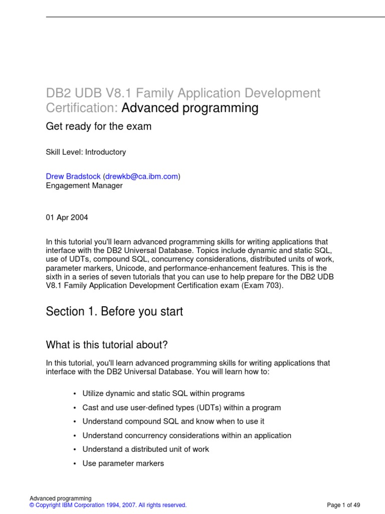 DB2 UDB V8.1 Family Application Development Certification:: Advanced Programming | Download Free ...