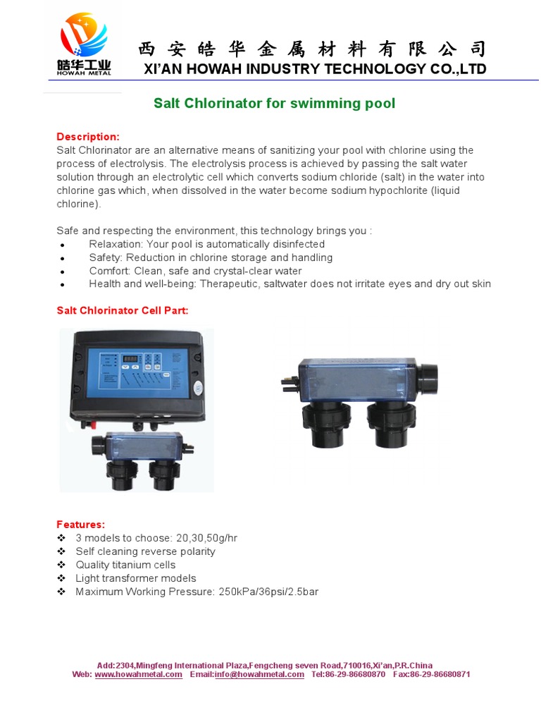 Salt Chlorinator | PDF | Chlorine | Water