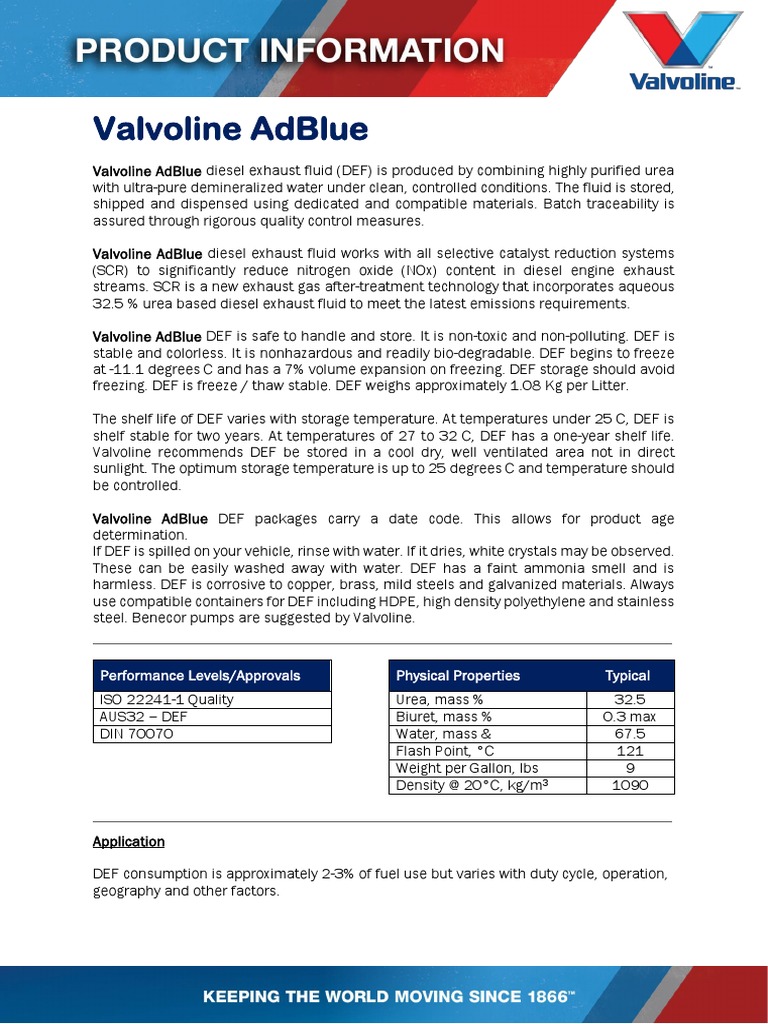 Adblue Diesel Exhaust Fluid-PI Sheet | PDF | Chemistry | Chemical ...