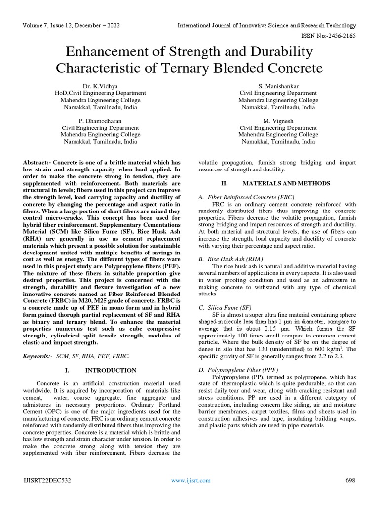 Enhancement of Strength and Durability Characteristic of Ternary Blended Concrete | PDF ...