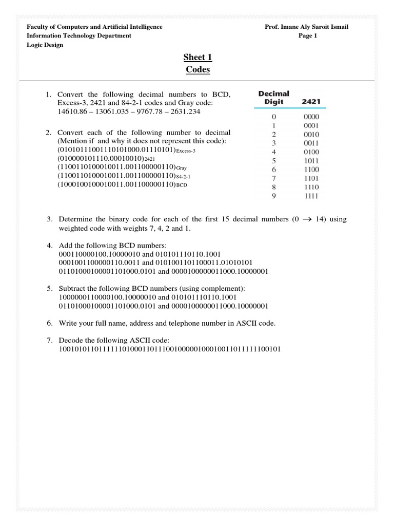Sheet 1 - Codes | PDF