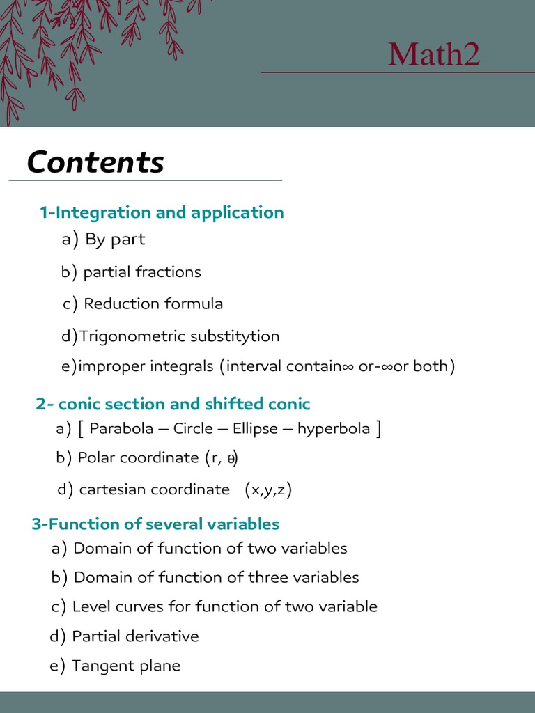 Math2 Final Revision | Download Free PDF | Integral | Derivative