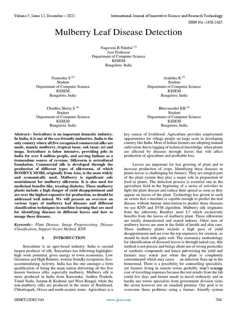 Mulberry Leaf Disease Detection | PDF | Statistical Classification | Machine Learning