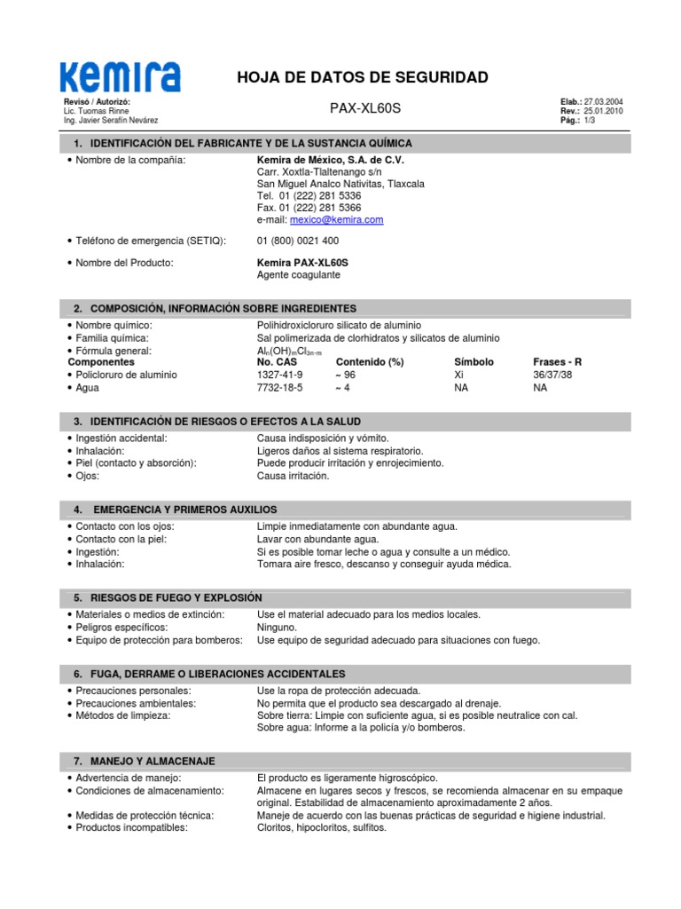 Pax-Xl60s (MSDS) | PDF | Agua | Información
