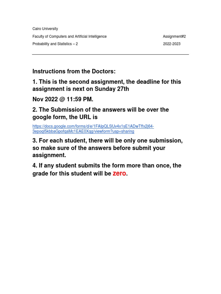 Cairo University Probability and Statistics Assignment 2022-2023 | PDF | Standard Deviation ...
