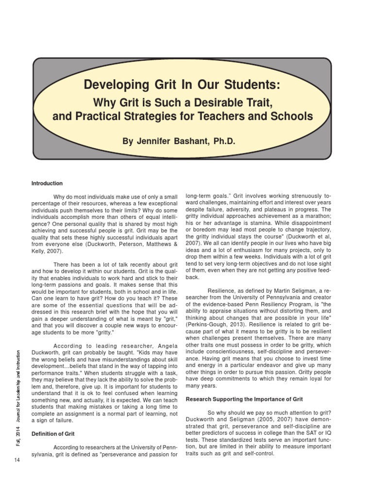 Developing Grit in Students | PDF | Grit (Personality Trait) | Psychology