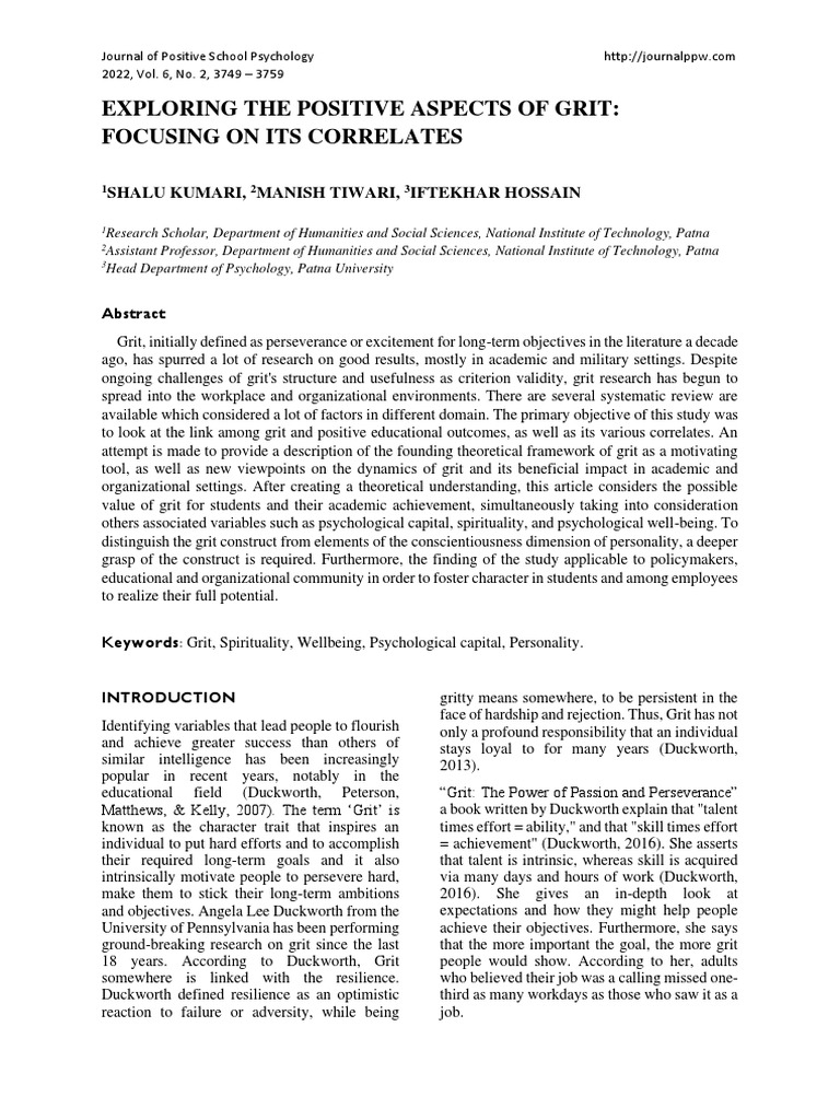 Positive Aspects of Grit in Education | PDF | Grit (Personality Trait ...
