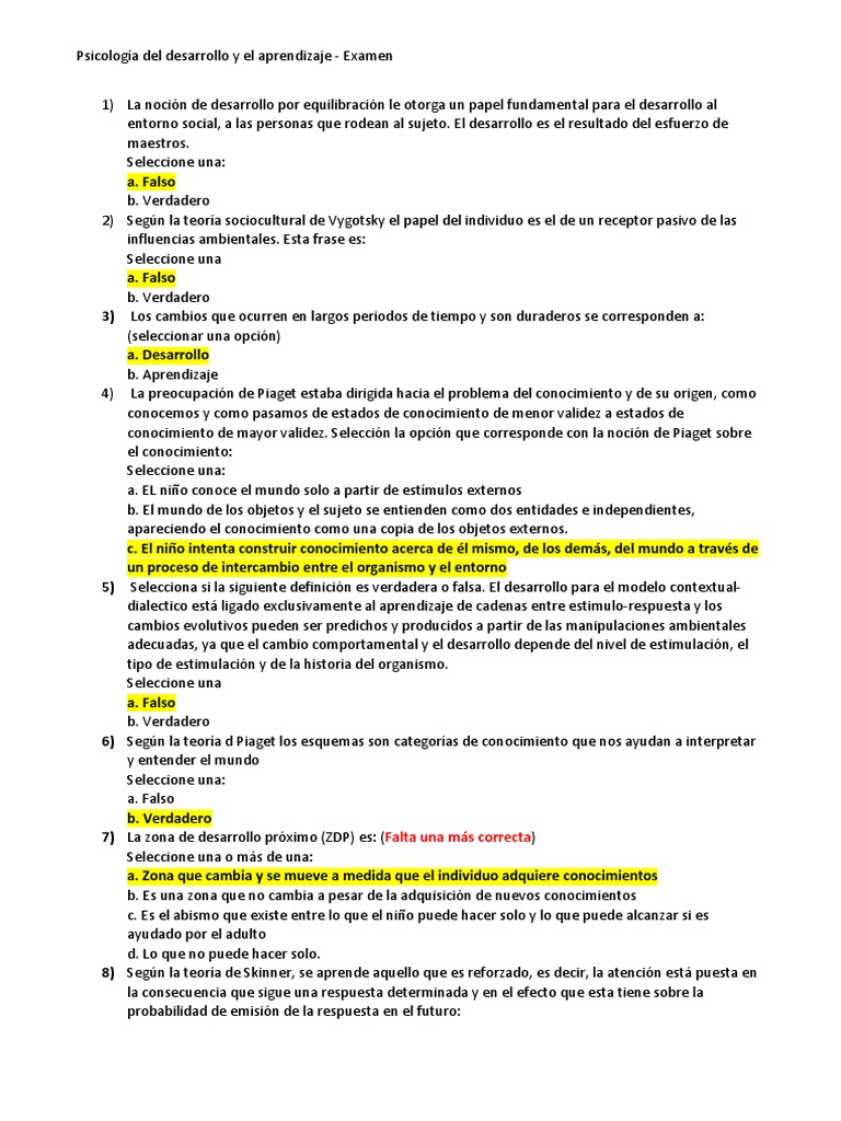 Examen - Psicologia Del Desarrollo y El Aprendizaje | PDF | Sicología | Aprendizaje