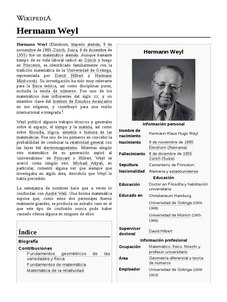 Hermann Weyl | PDF | Matemáticas | Science