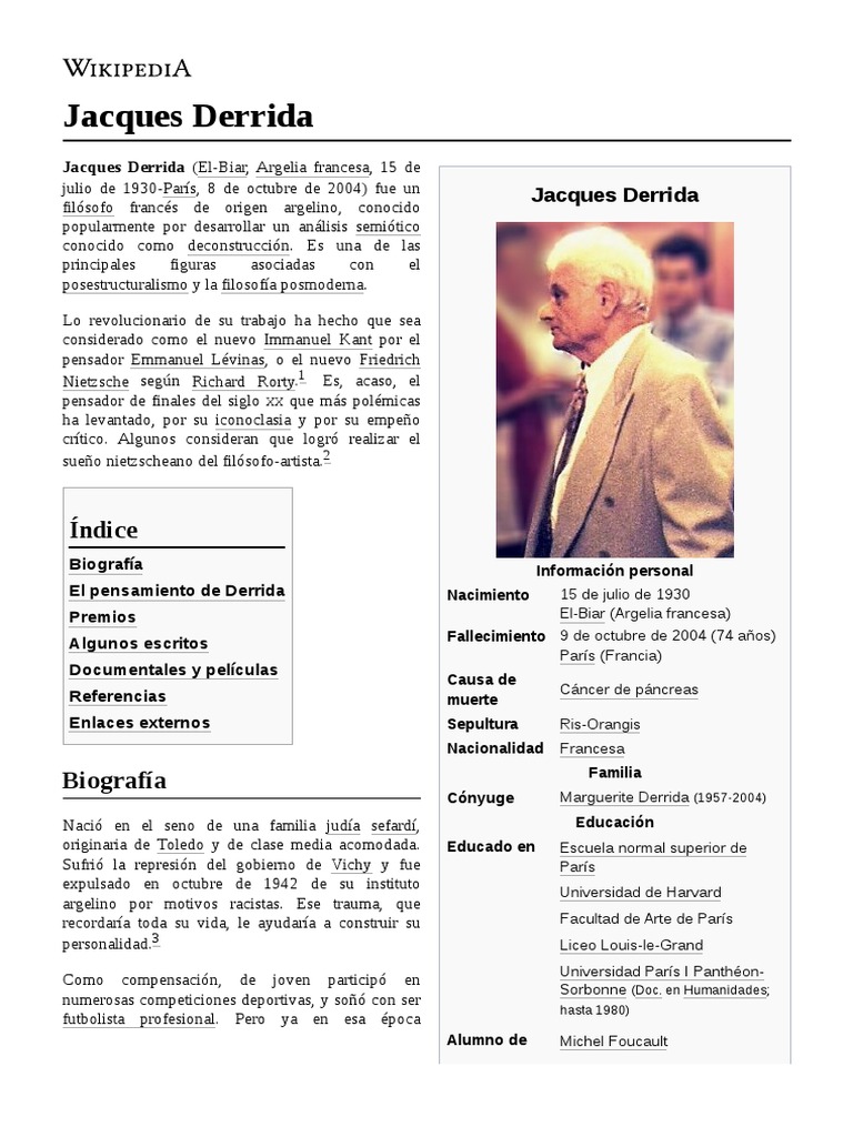 Jacques Derrida | PDF | Jacques Derrida | Movimientos filosóficos