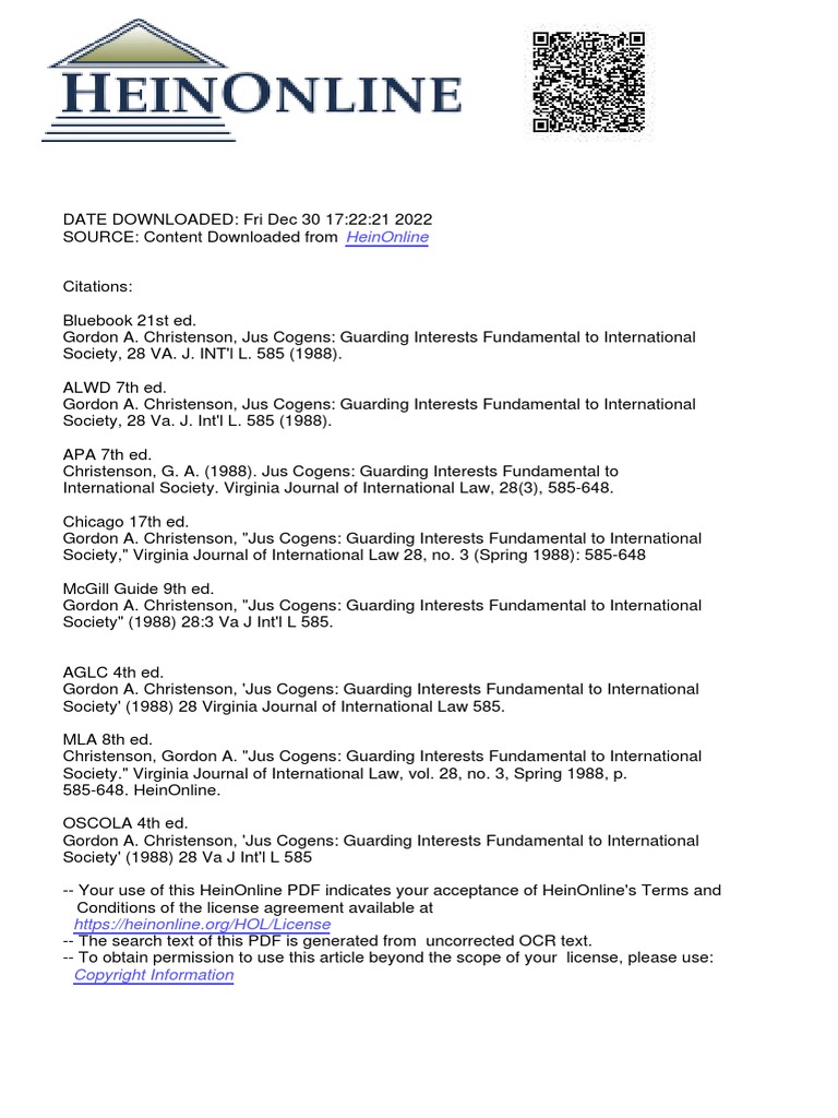 Gordon A. Christenson, Jus Cogens: Guarding Interests Fundamental To ...