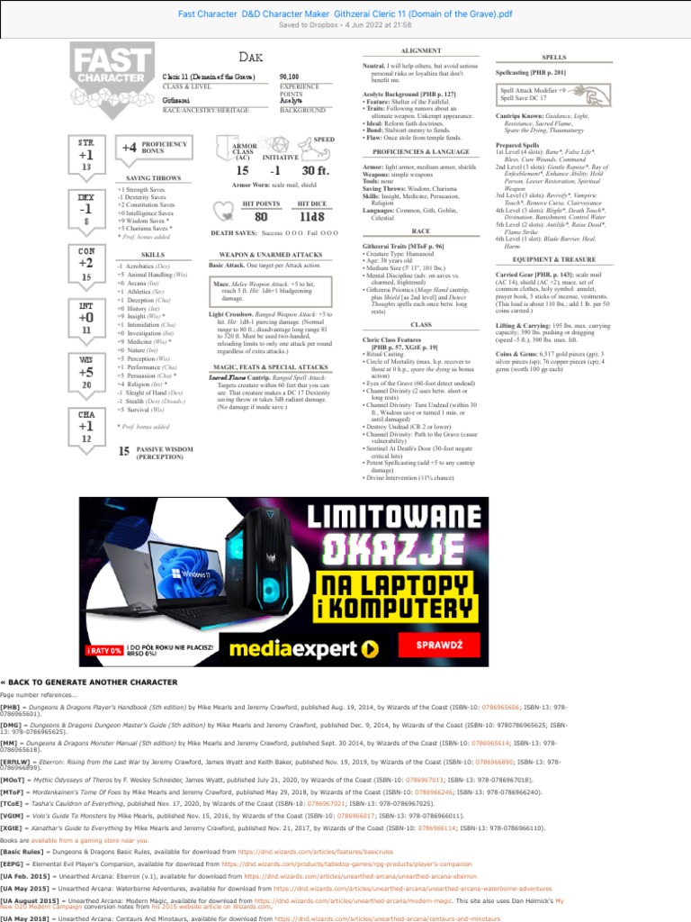 Fast Character D&D Character Maker Githzerai Cleric 11 (Domain of The ...