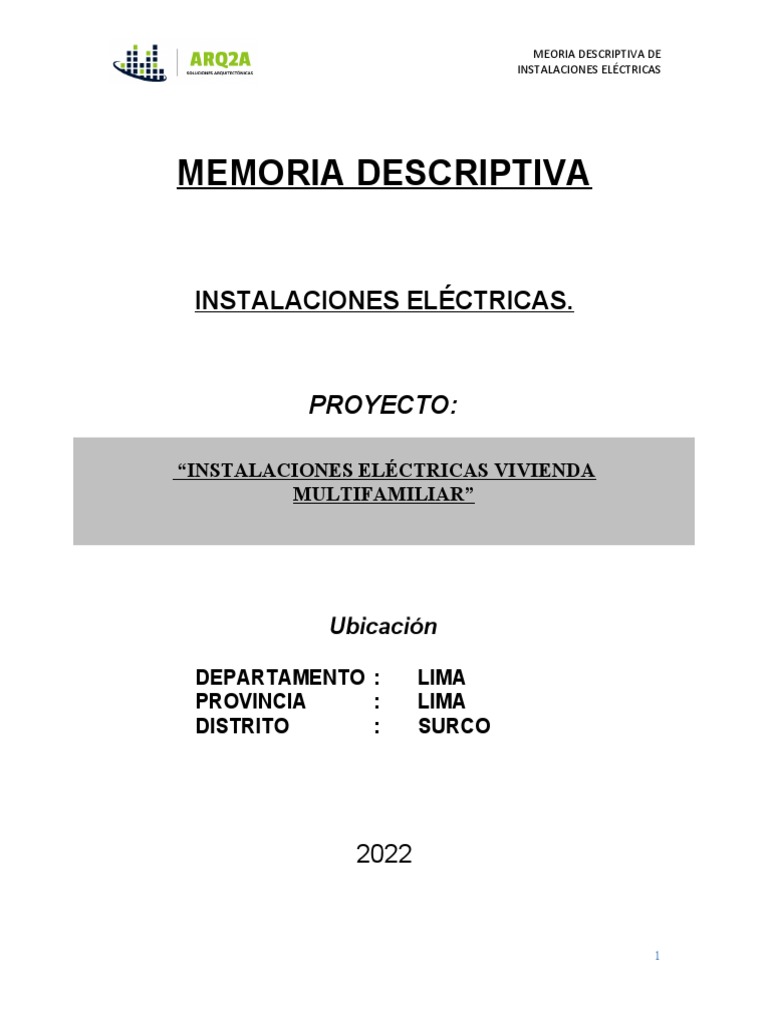 Memoria Descriptiva Electricas - Surco | PDF | Cableado eléctrico | Metrología