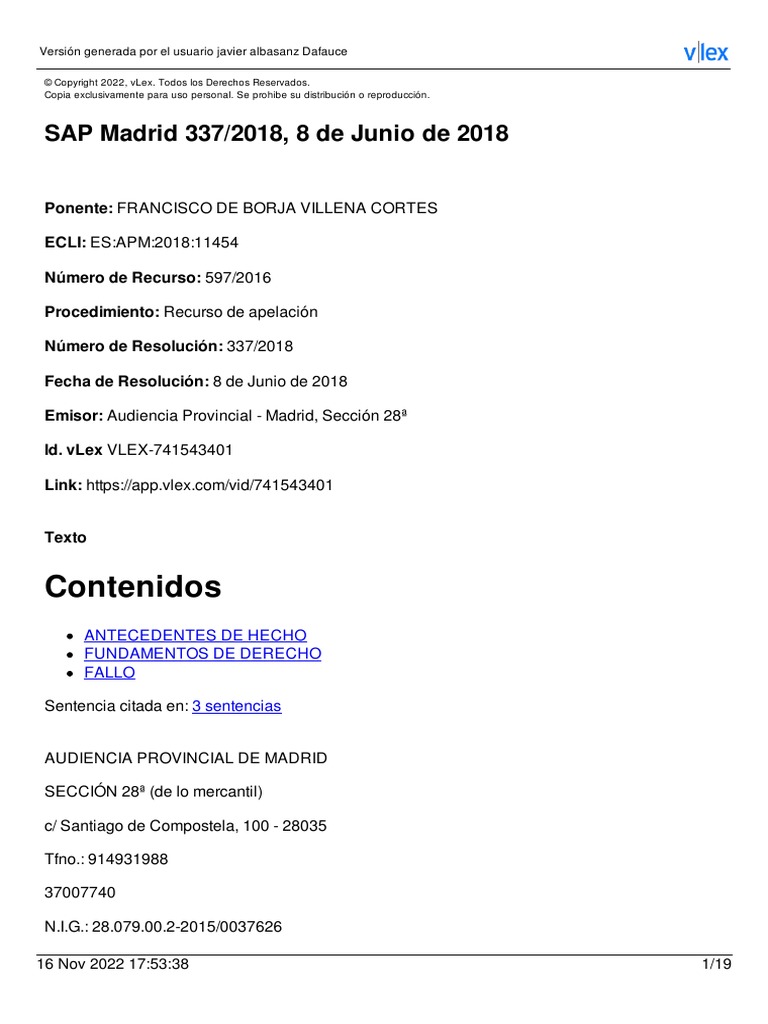 Sap Madrid 3372018 8 de Junio de 2018 Sap Madrid 3372018 8 | PDF ...