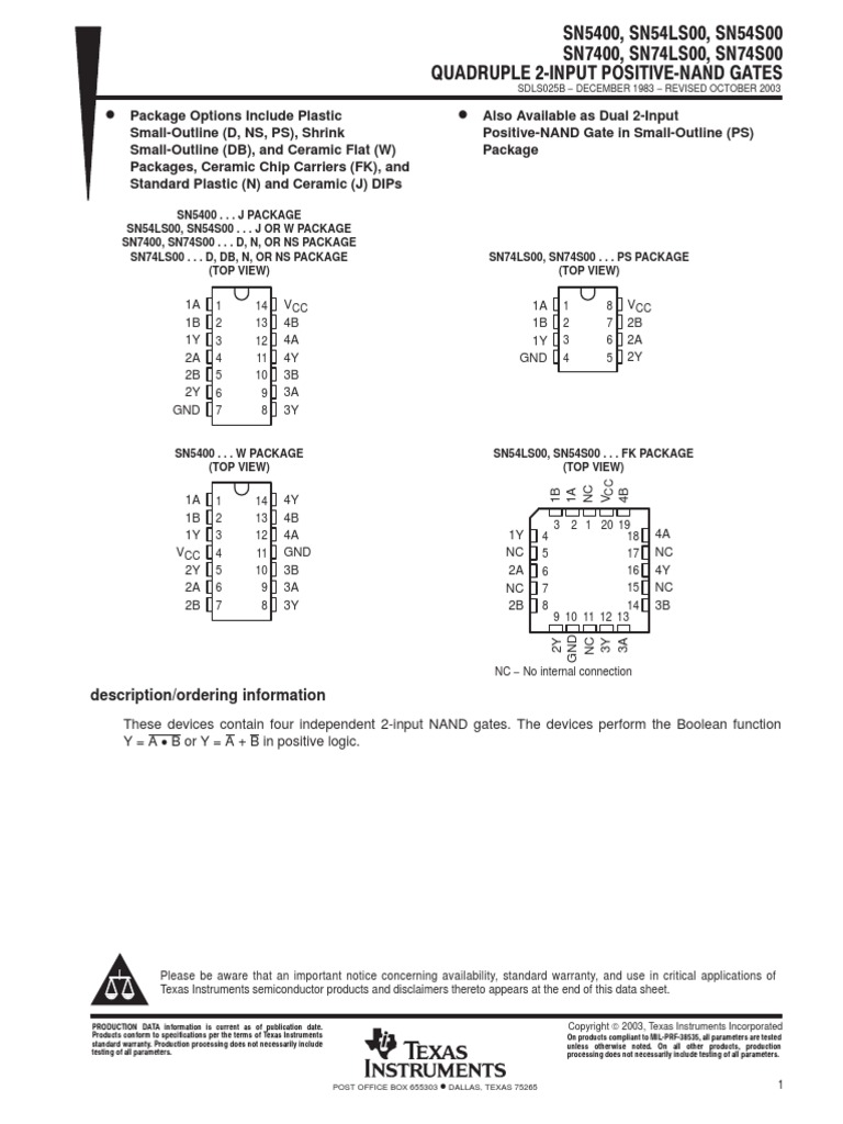 SN7400N | PDF | Logic Gate | Electronic Design