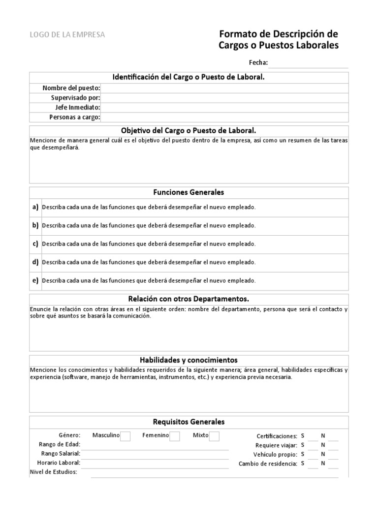 Formato de Descripcion de Cargos | PDF | Crecimiento personal y profesional