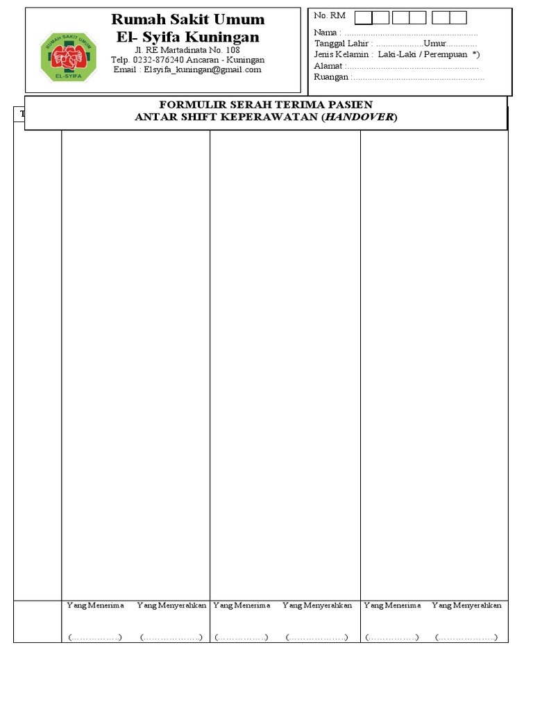 Formulir Handover Keperawatan Pasien | PDF