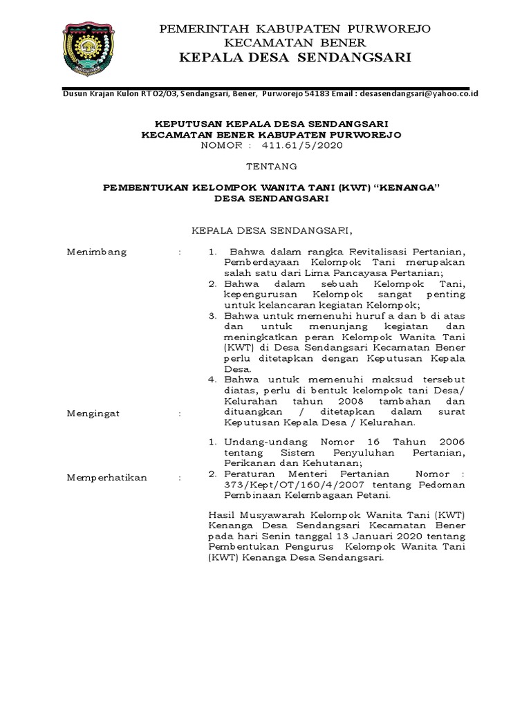 SK Kades Tentang KWT Kenanga | PDF