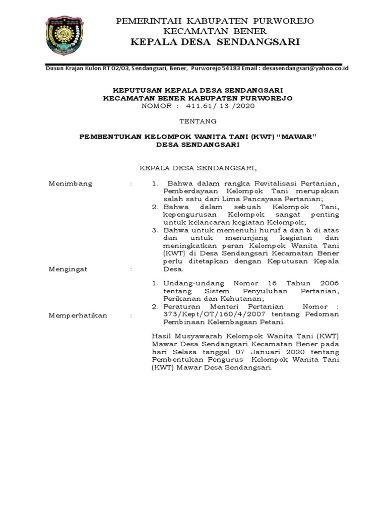 SK Kades Tentang KWT Mawar | PDF