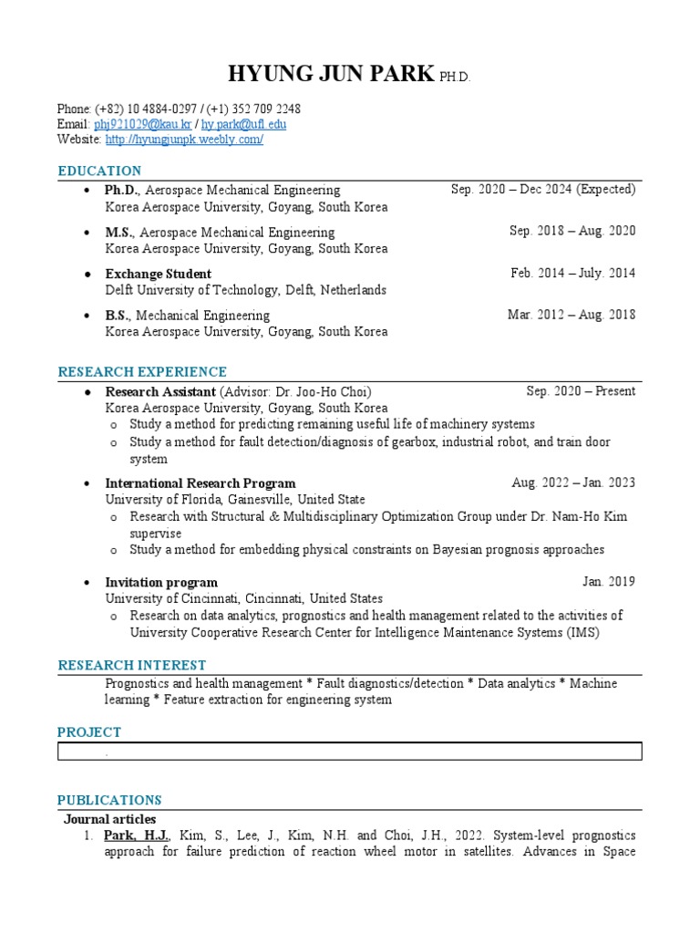 hyung jun park resume updating | PDF | Engineering | Mechanical Engineering